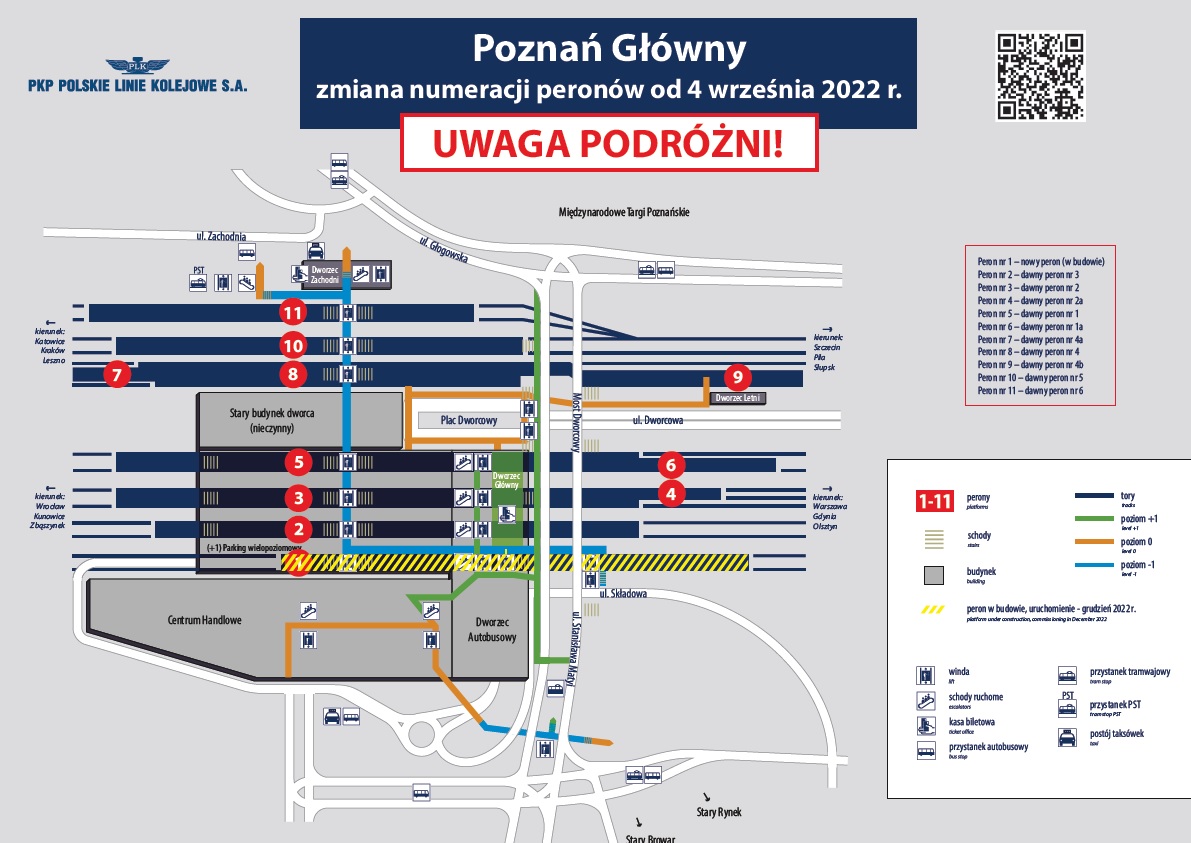 Nowa numeracja peronów na dworcu Poznań Główny już od niedzieli!